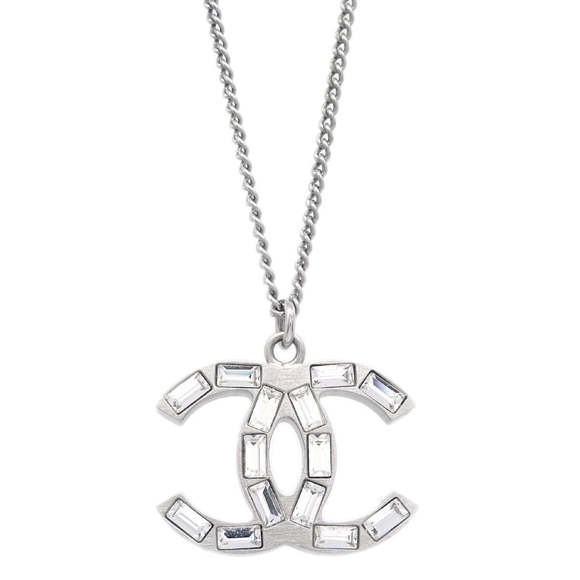 CHANEL | Jewelry | Chanel Cc Chain Necklace Pendant Rhinestone Silver ...